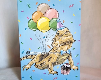 Printable Bearded Dragon Birthday Card, Instant Download, Print at Home ...