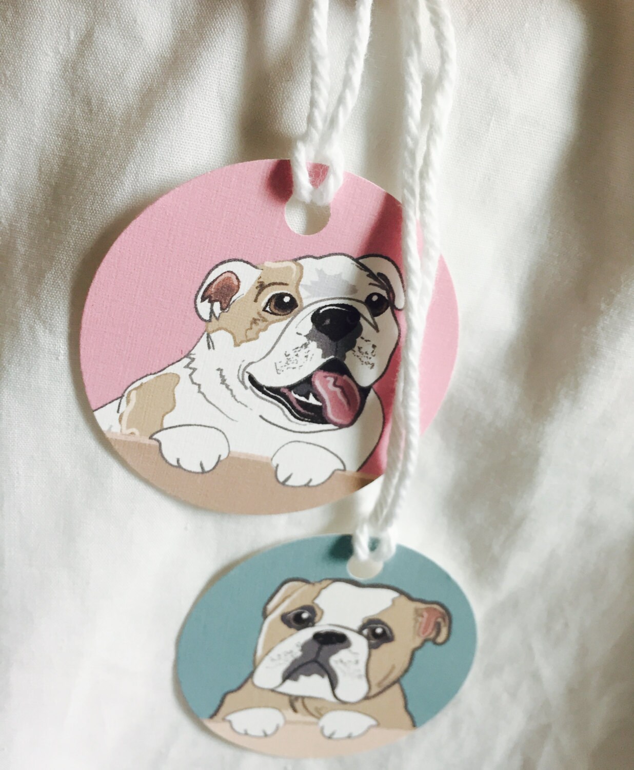 Bulldog Gift Tags Circles Set of 6 Printed on Recycled | Etsy