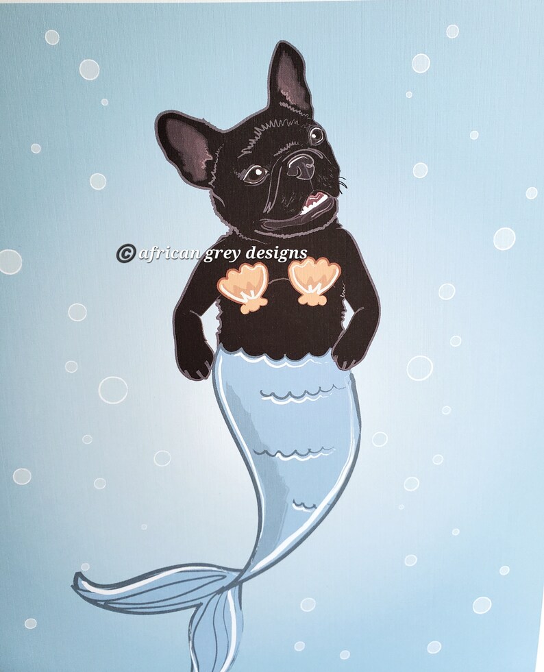 French Bulldog Mermaid - Eco-friendly 8x10 Print on Recycled Linen ...