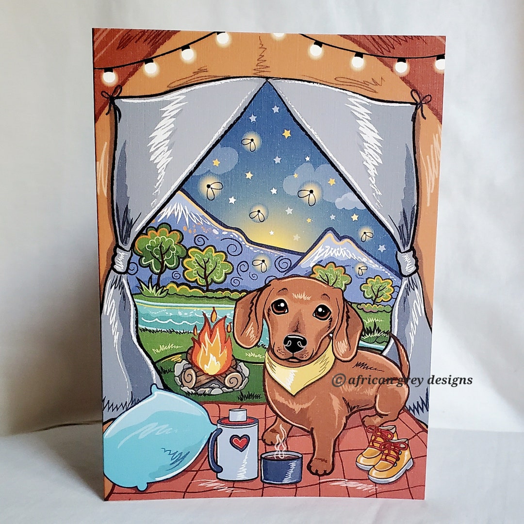 Camping Dachshund Greeting Card Tent Mountain Scene - Etsy