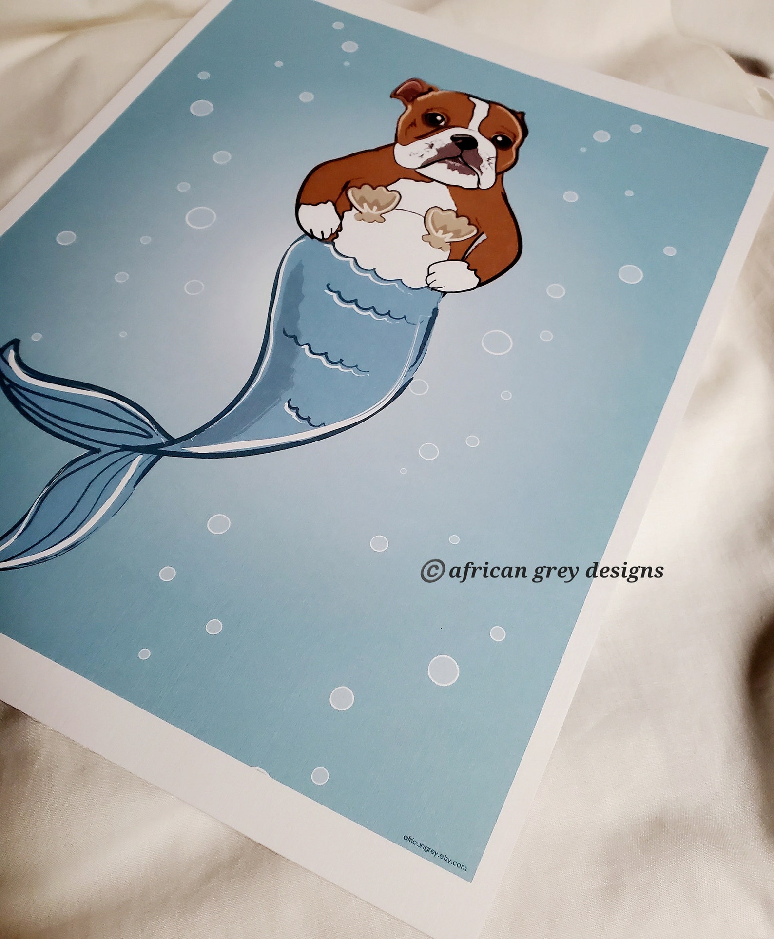 Mermaid English Bulldog - Eco-friendly 8x10 Print - Etsy