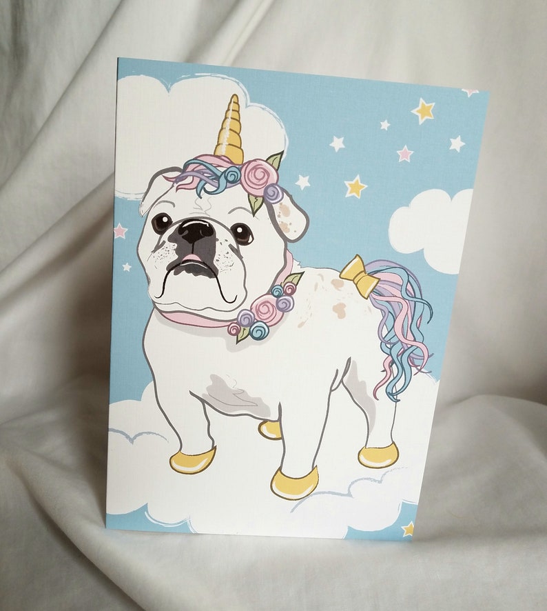 Unicorn Bulldog Greeting Card | Etsy