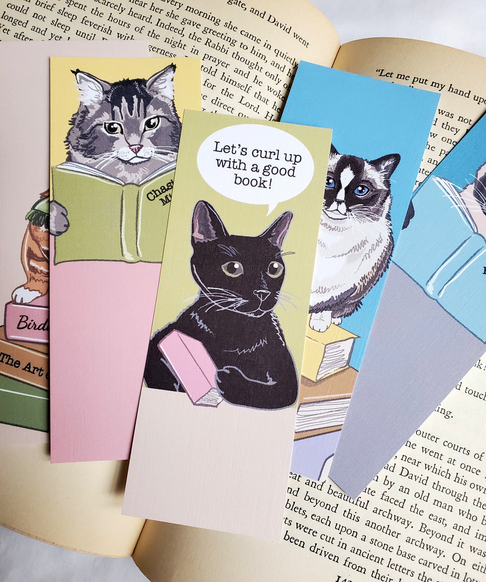 Bookworm Cat Bookmarks Eco-friendly Set of 5 on Recycled | Etsy