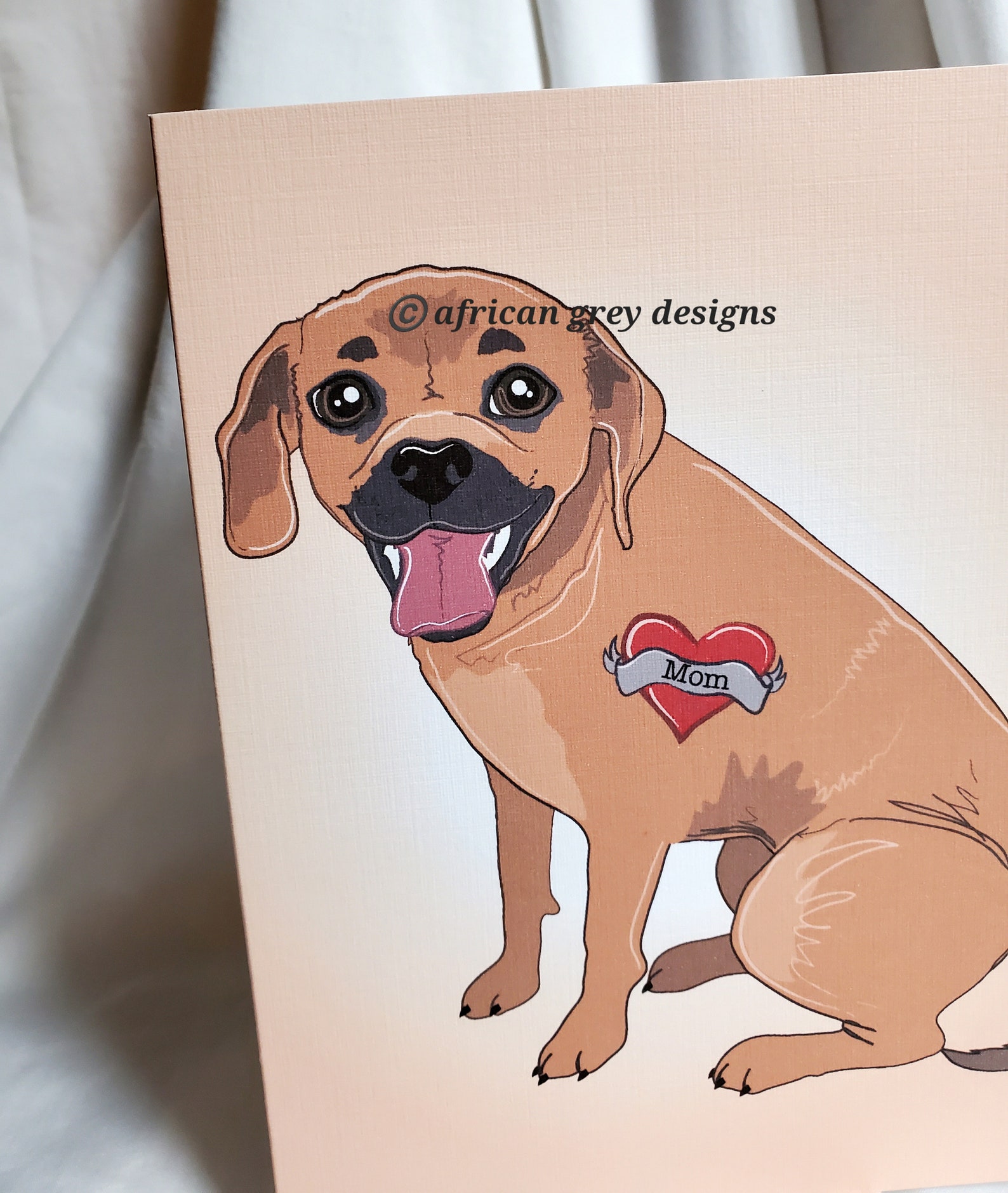 Custom Puggle Tattoo Greeting Card - Etsy