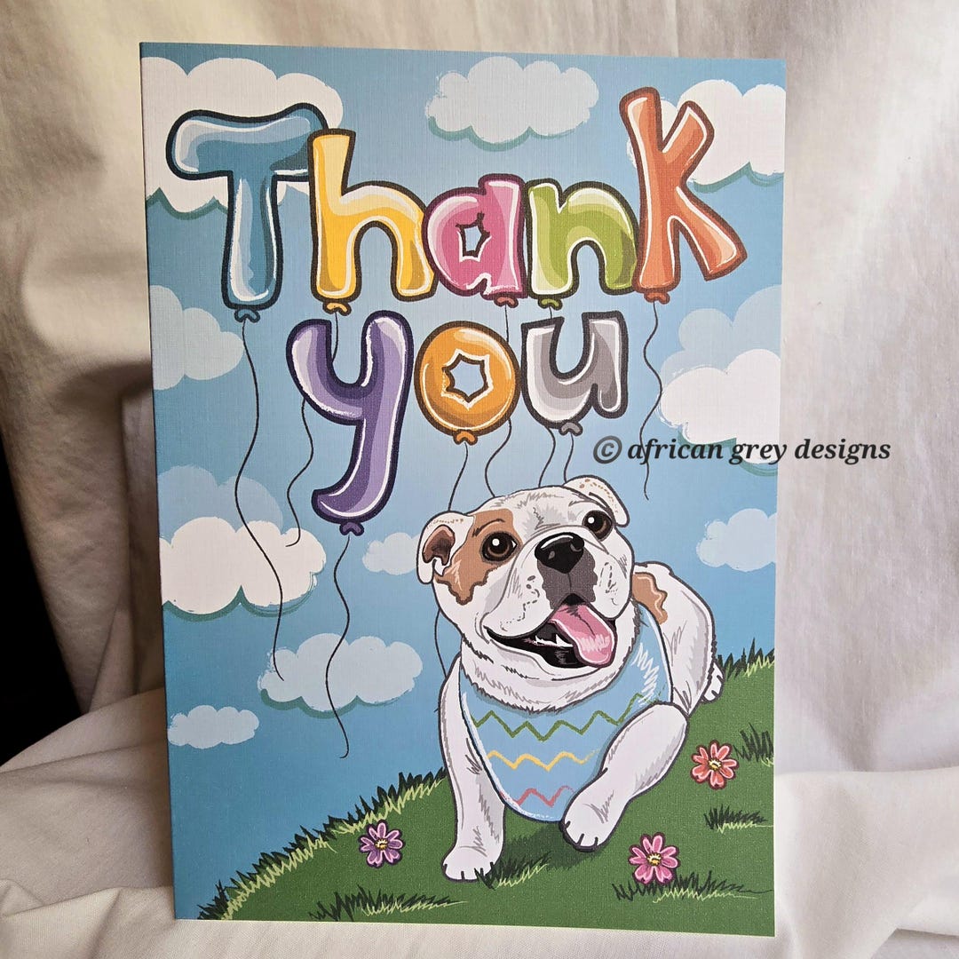 English Bulldog Thank You Balloons Greeting Card - Etsy