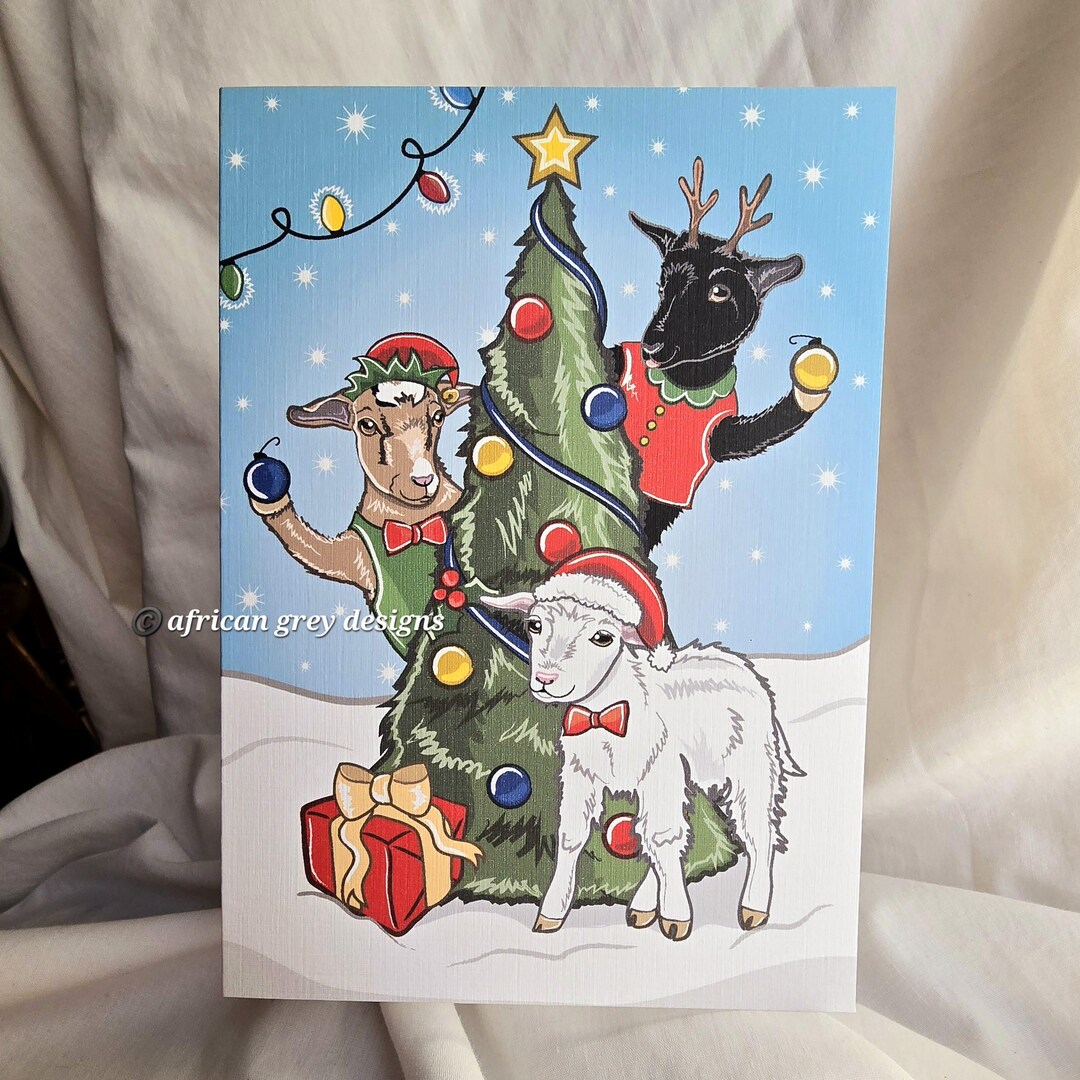 Christmas Tree Goats Greeting Card - Etsy