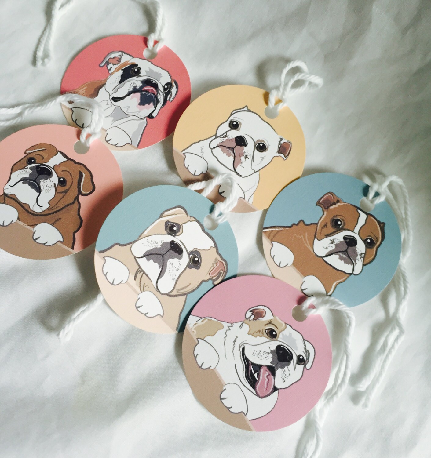 Bulldog Gift Tags Circles Set of 6 Printed on Recycled | Etsy