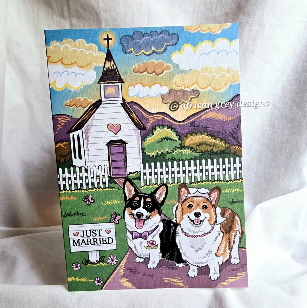 Just Married Corgis Greeting Card - Chapel Design - Etsy