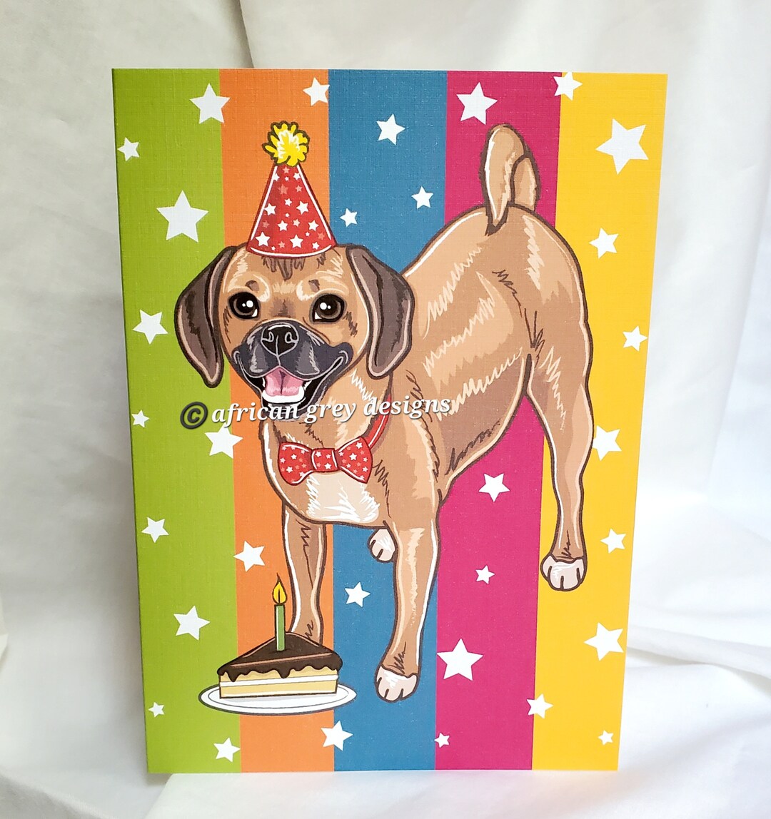 Puggle Rainbow Birthday Greeting Card - Etsy