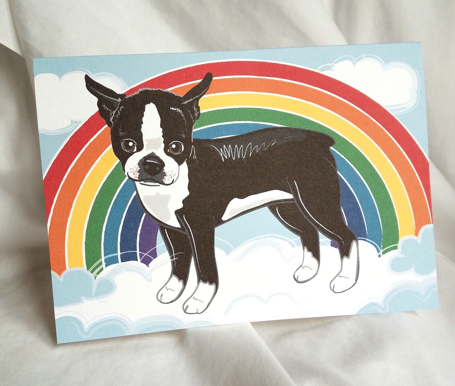 Rainbow Boston Terrier Angel Greeting Card - Etsy