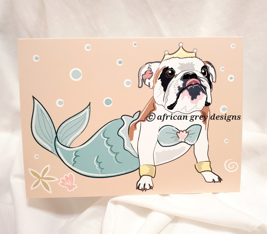English Bulldog Beach Mermaid Greeting Card - Etsy