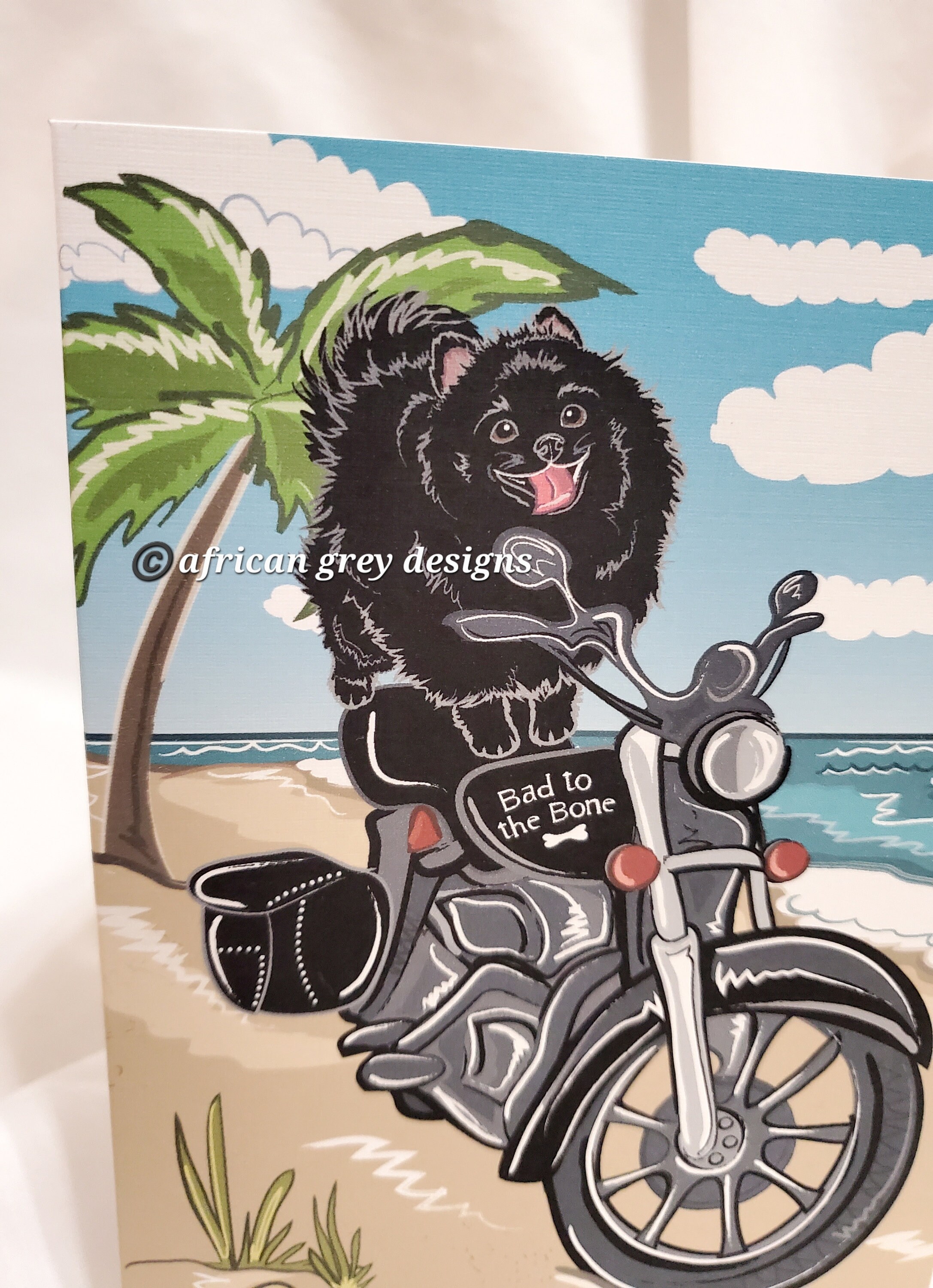 Motorcycle Pomeranian Greeting Card - Beach Background - Etsy