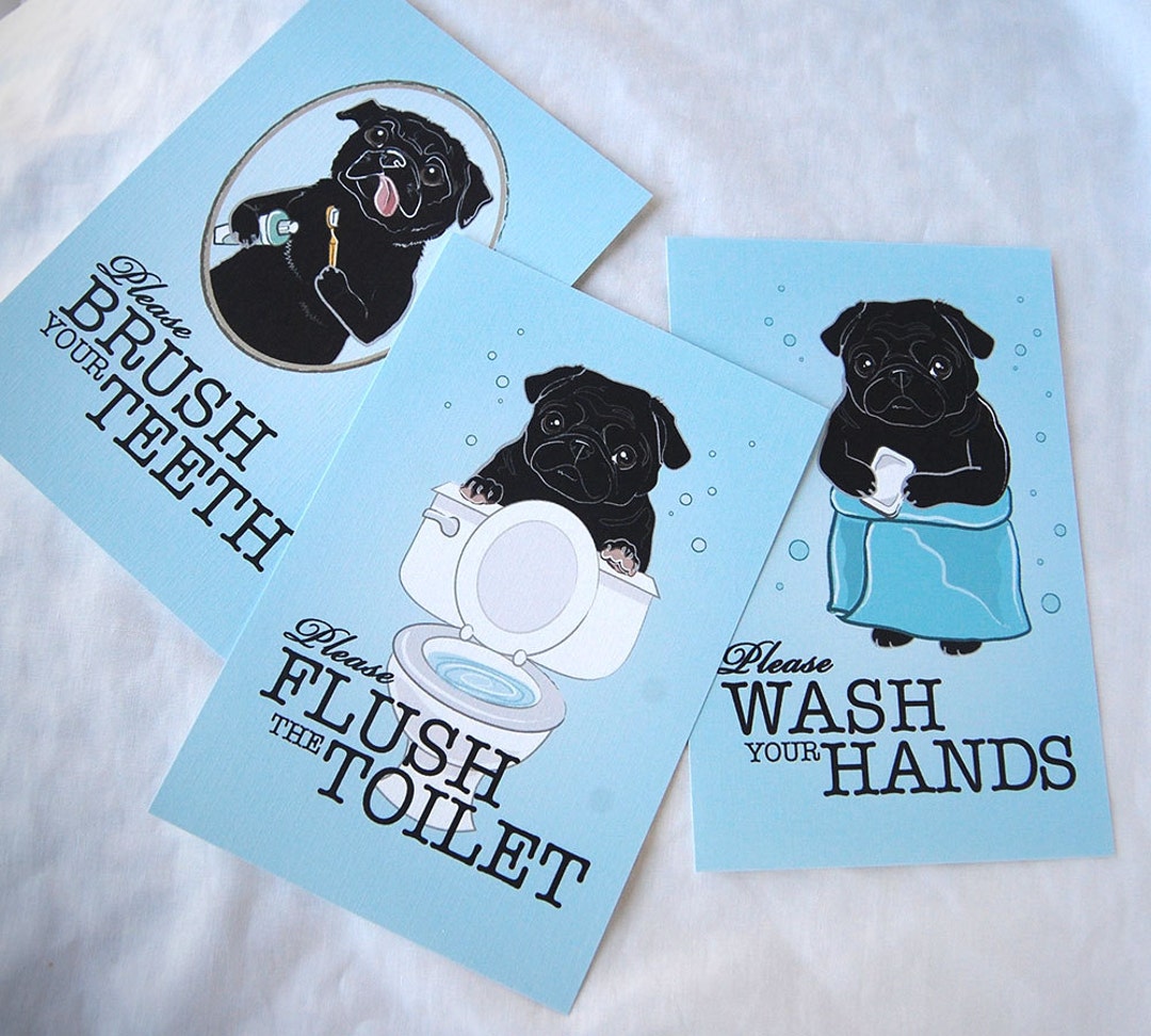 Black Pug Bathroom Prints 4x6 Eco-friendly Set - Etsy