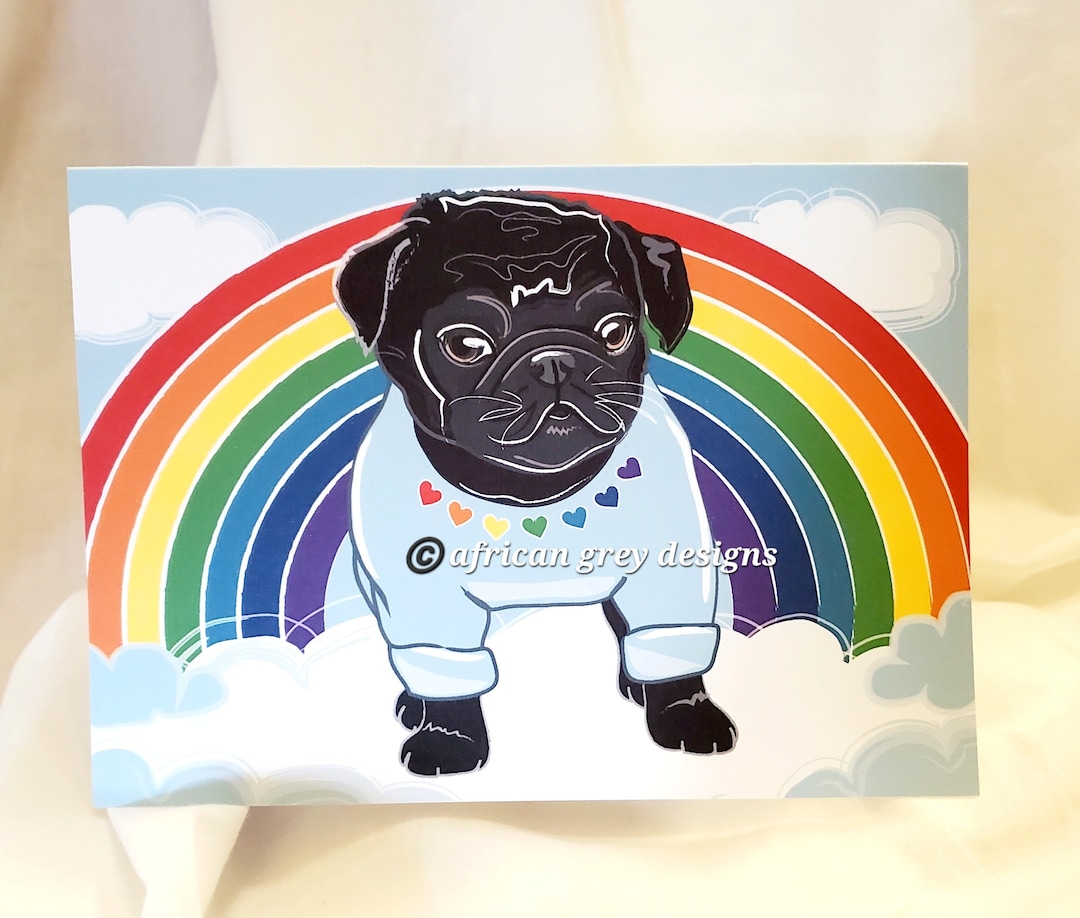 Rainbow Pug Greeting Card Choose Your Fur Color - Etsy