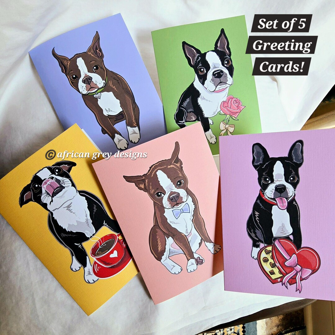 5 Pack Birthday Boston Terrier Greeting Cards - Etsy