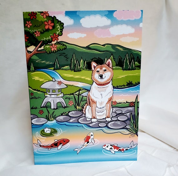 Shiba Inu Koi Pond Greeting Card Shiba Inu Akita - Etsy