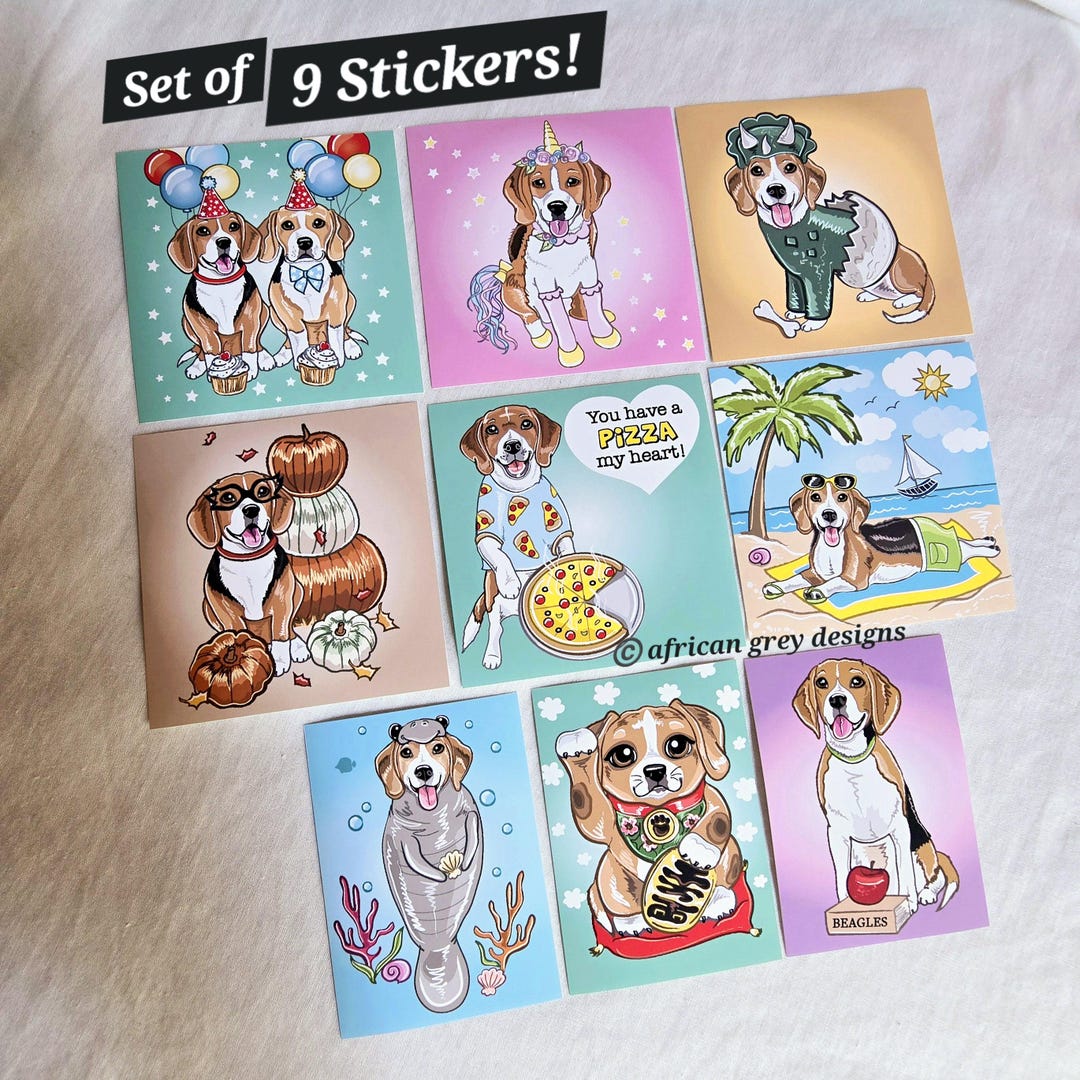 Beagle Sticker Collection - Set of 9 Stickers - Matte Finish - Etsy