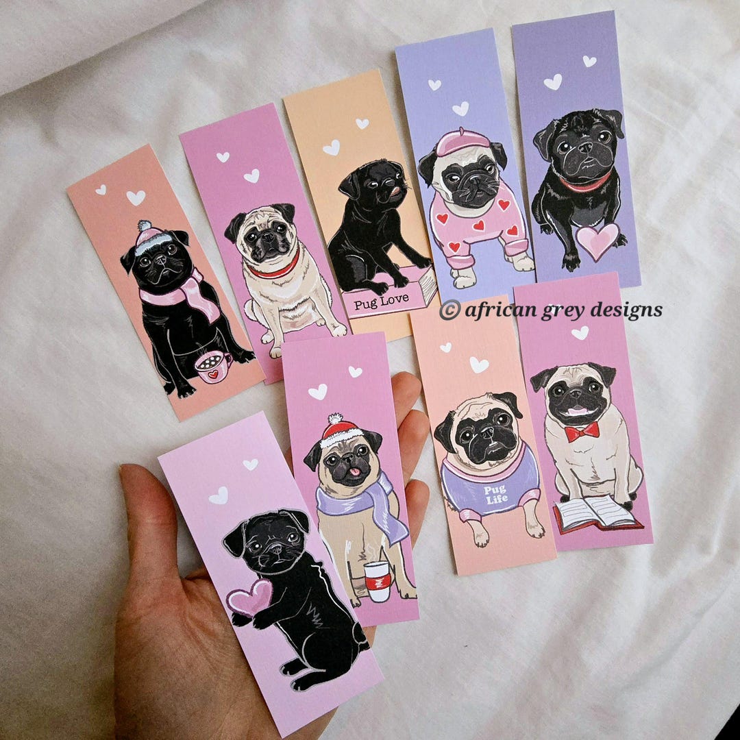 Mini Pug Valentine Bookmarks - Eco-friendly Set of 9 - Etsy