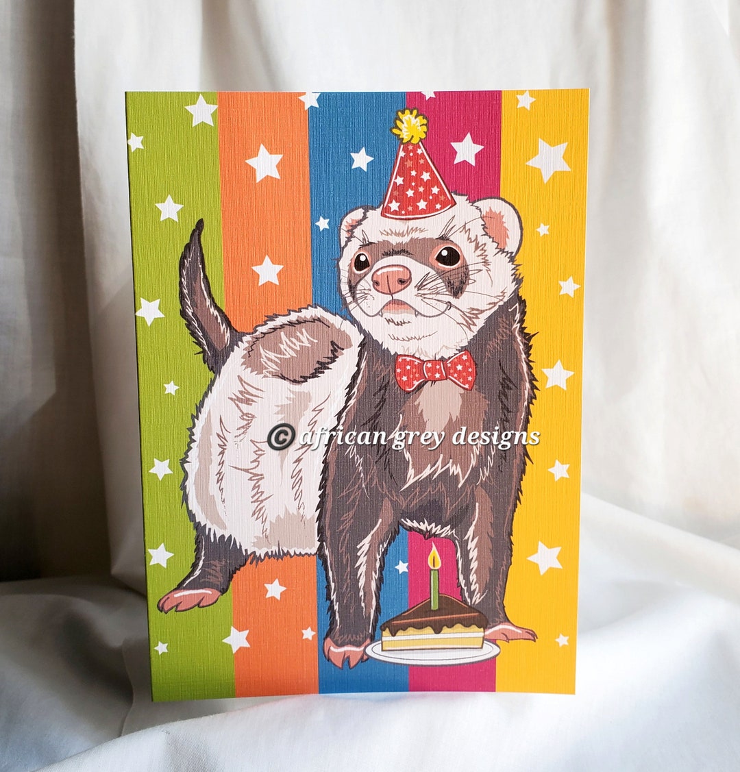 Rainbow Ferret Birthday Cake Card - Etsy