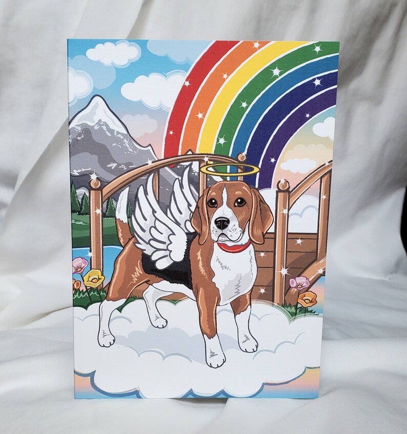 Rainbow Bridge Beagle Angel Greeting Card | Etsy