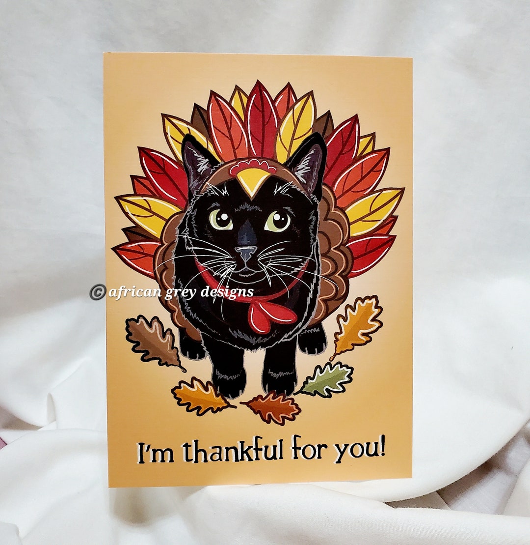 Thanksgiving Black Cat Greeting Card - Etsy