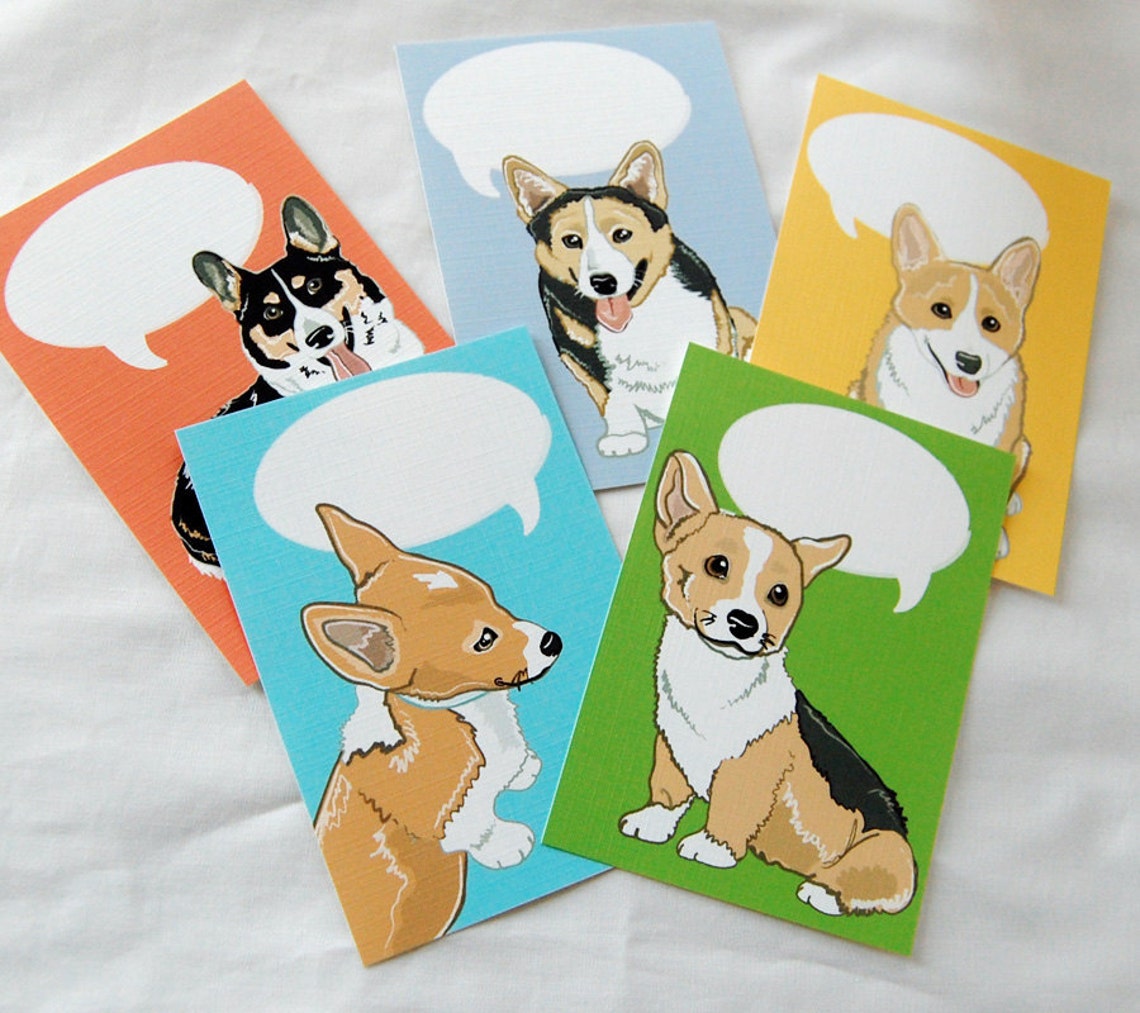 Corgi Mini Notecards Blank Conversation Bubbles - Etsy