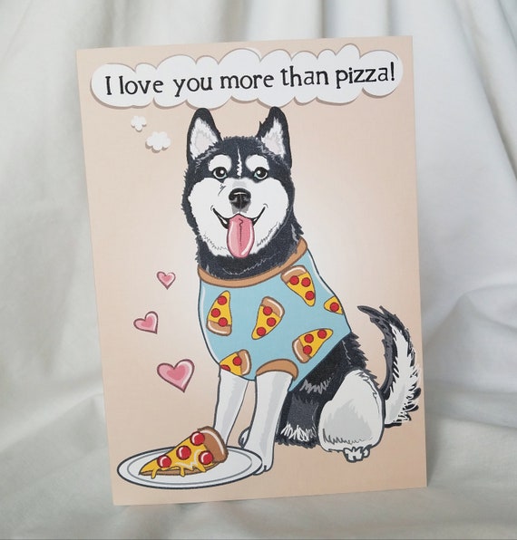 Pizza Husky Greeting Card Choose Your Fur Color | Etsy