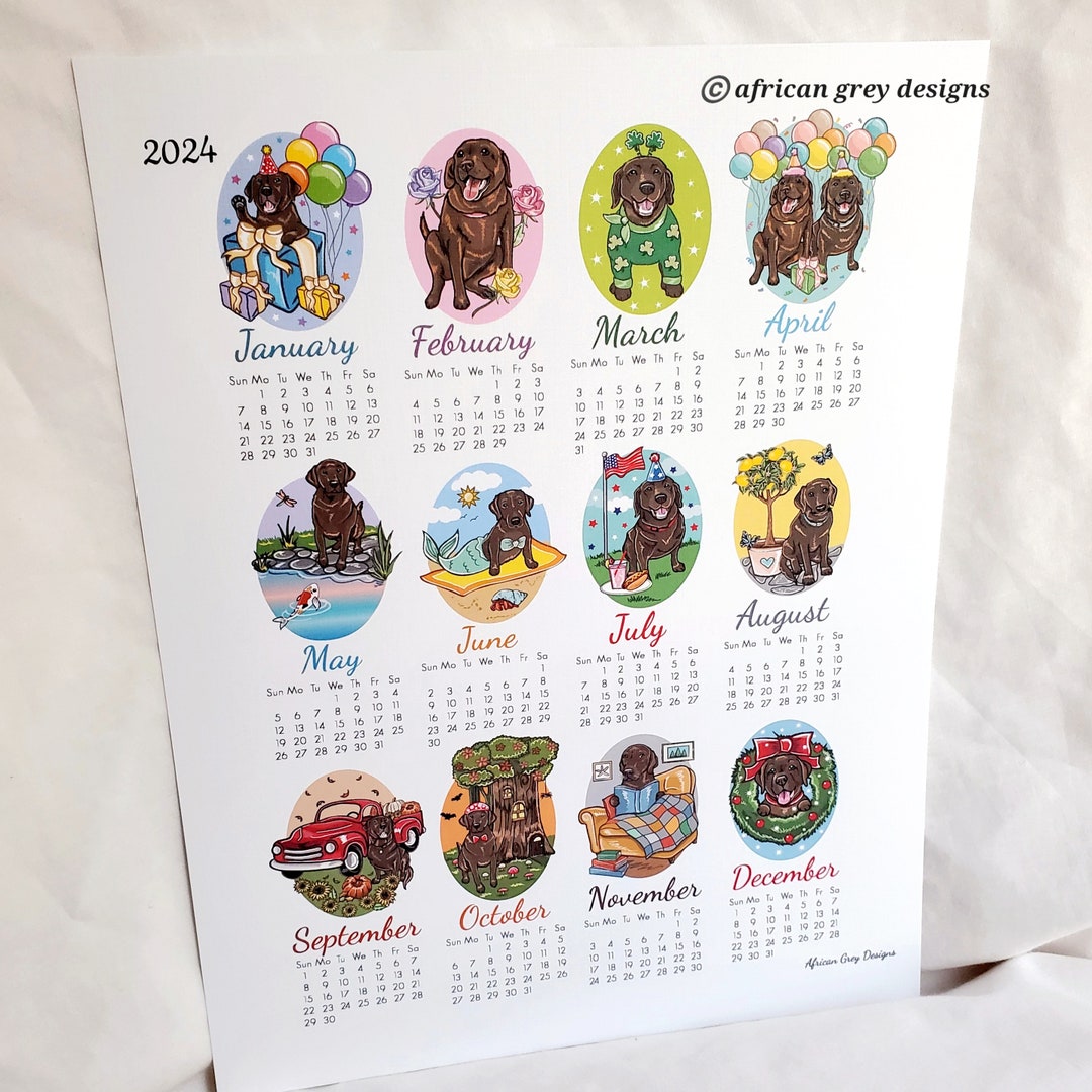 2024 Chocolate Lab Calendar 8x10 Eco-friendly Print on Recycled Linen ...