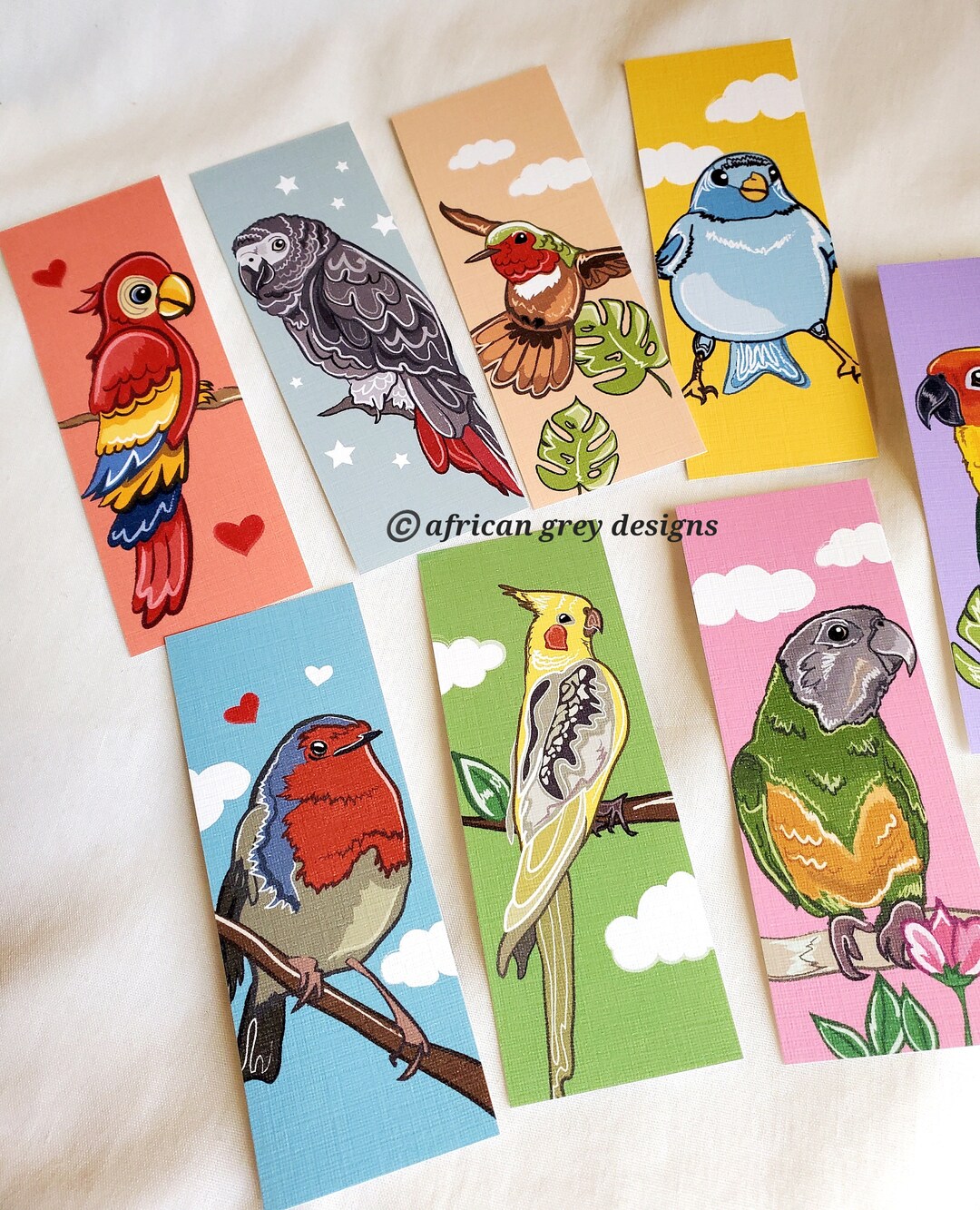 Mini Bird Bookmarks Eco-friendly Set of 8 Printed on Recycled Linen ...