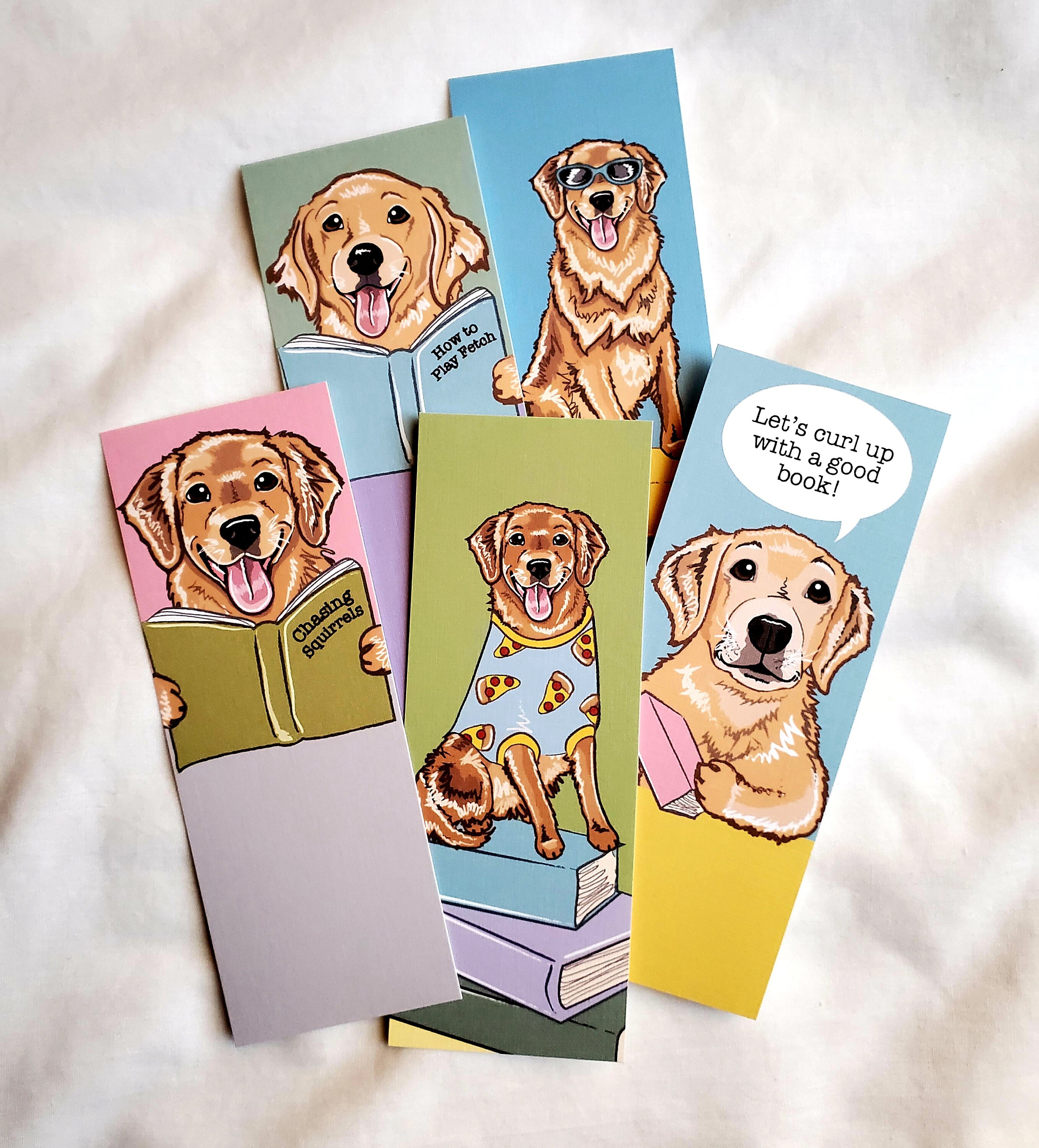 Golden Retriever Bookworm Bookmarks Eco-friendly Set of 5 | Etsy