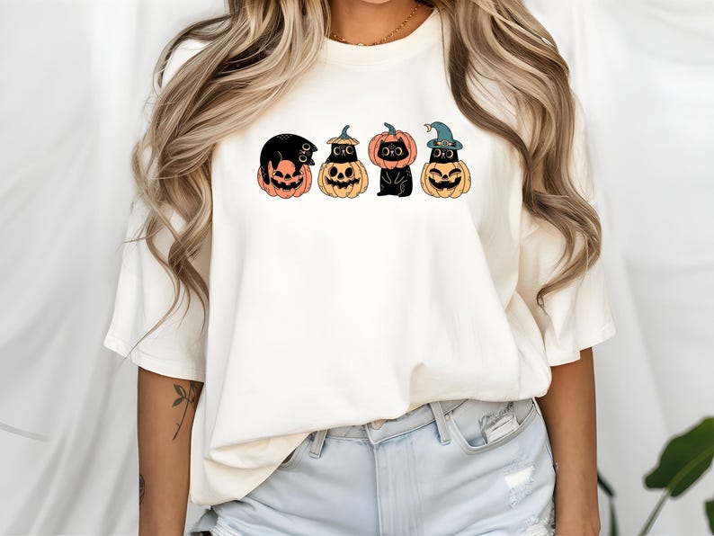 Comfort Colors® Pumpkins and Black Cats Shirt, Witchy Vibes Tshirt ...