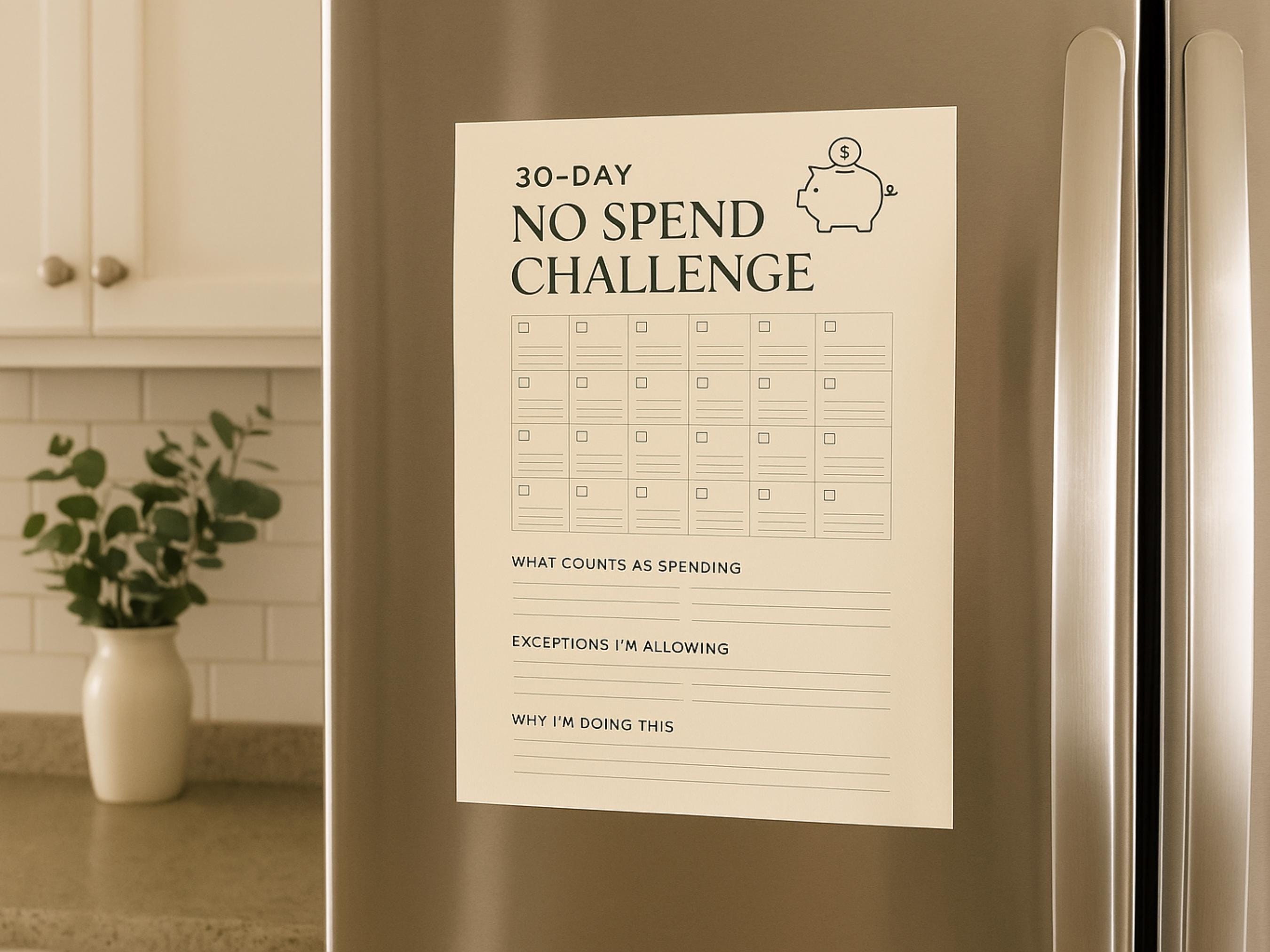 30-day No Spend Challenge Printable | Savings Tracker (digital Download ...