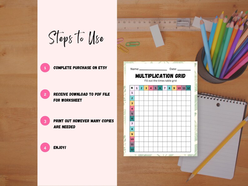 PRINTABLE Multiplication Worksheet, Colorful Times Table Chart, 1-12 ...