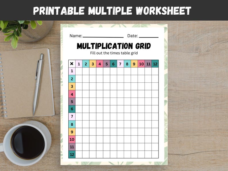 PRINTABLE Multiplication Worksheet, Colorful Times Table Chart, 1-12 ...