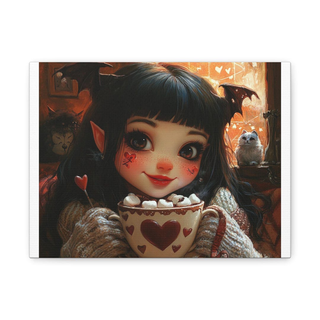 Lovable Vampire Girl With Heart-shaped Cup | Halloween Digital Art ...