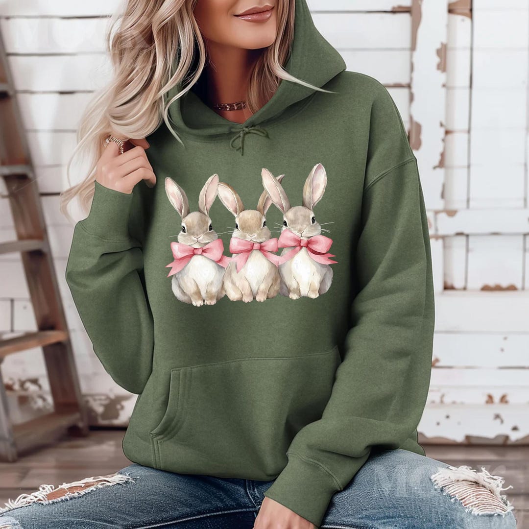 Coquette Pink Bow Easter Bunny Hoodie Easter Gift Trending Now Easter ...