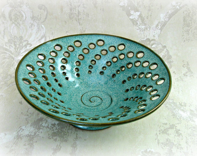 Decorative Fruit Bowl in Speckled Aqua With Cut Spiral Pattern - Etsy