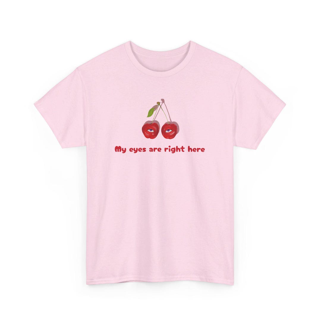 Surrealism Funny Ironic Cherry With Eyes Tee Shirt Pink Pop Trendy ...