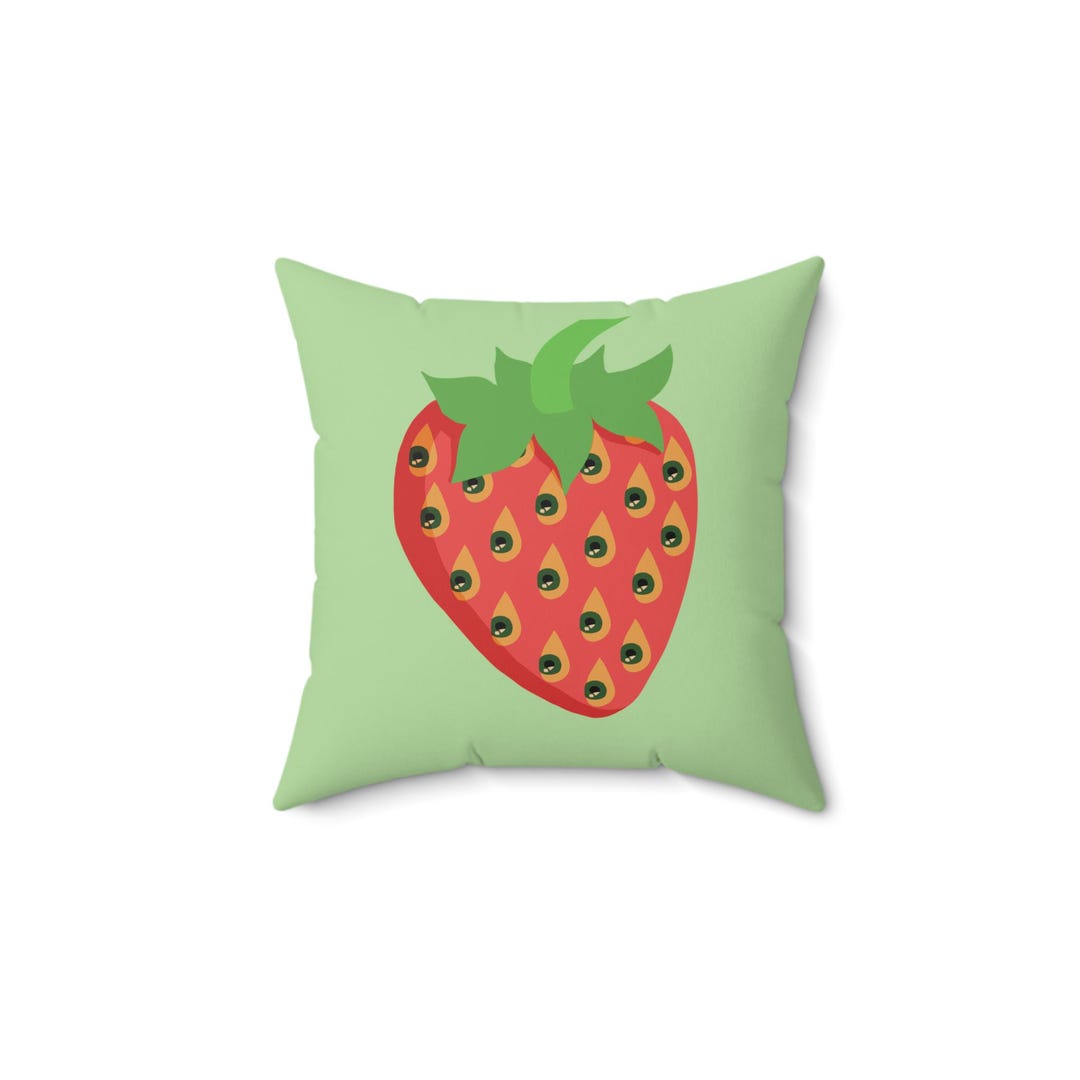 Strawberry With Eyes Cute Creepy Pop Art Bright Nature Green Pillow ...