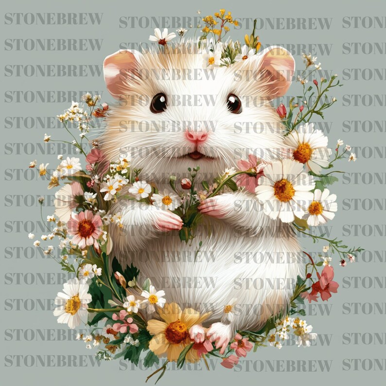 Floral Cute Hamster PNG Clipart | 300 DPI | Transparent Background ...