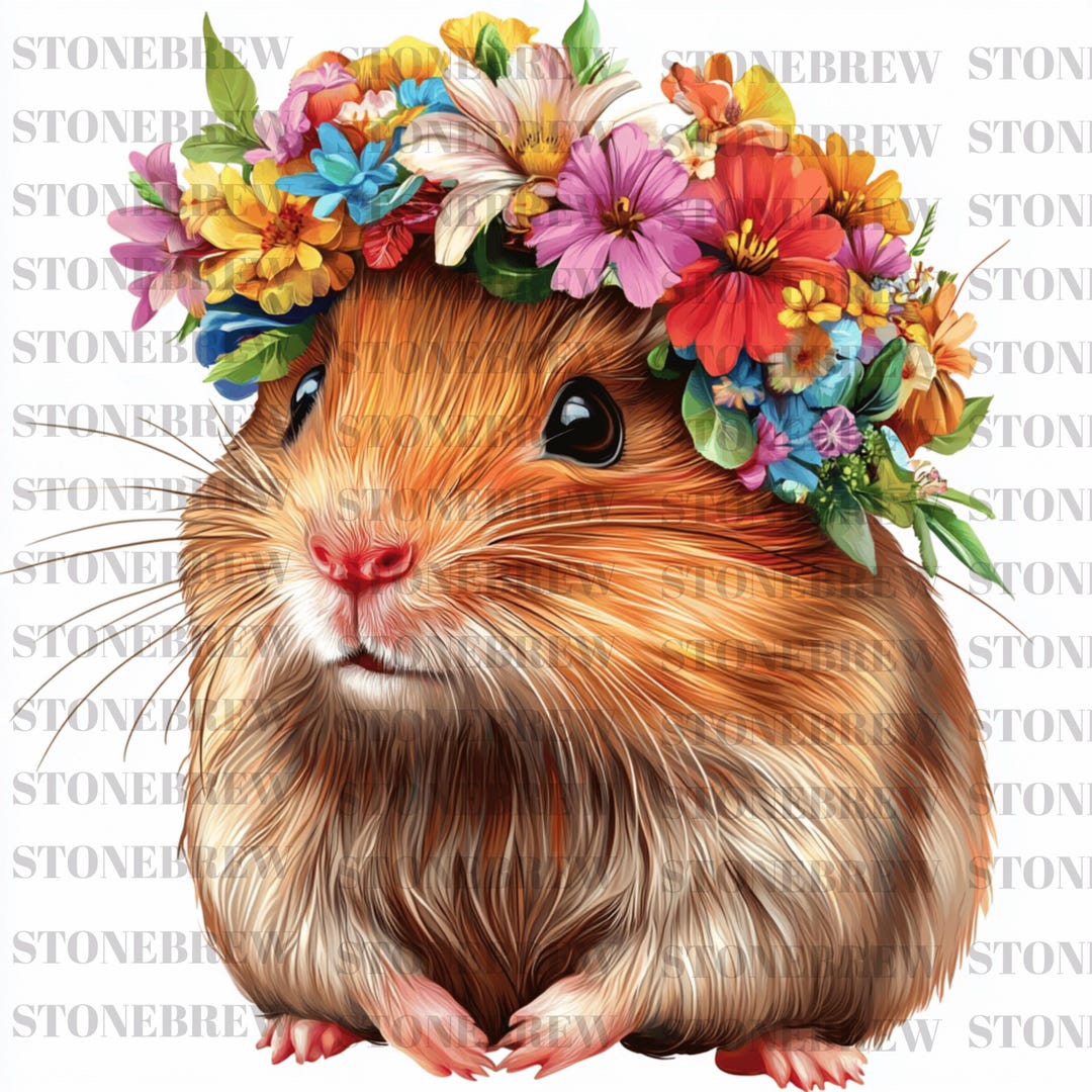 Floral Cute Hamster PNG Clipart | 300 DPI | Transparent Background ...