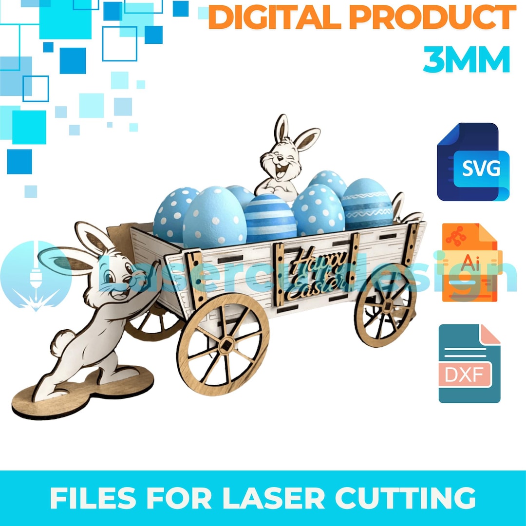 Easter Egg Holder Wagon SVG | Bunny Cart Laser Cut File | Easter Basket ...