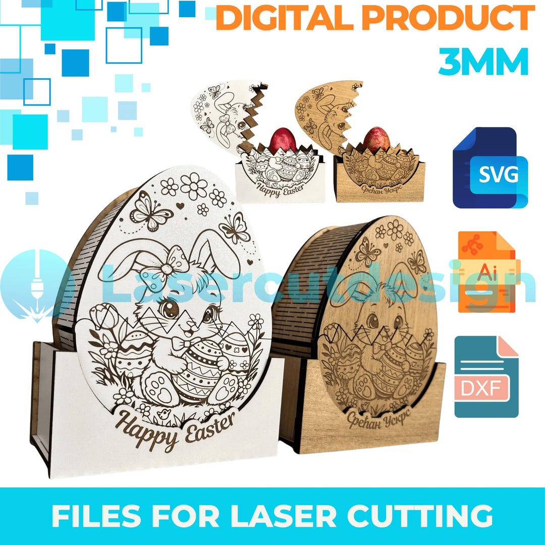 Easter Egg Box SVG | Bunny Laser Cut File 3mm (dxf, Ai, Svg) - Etsy UK