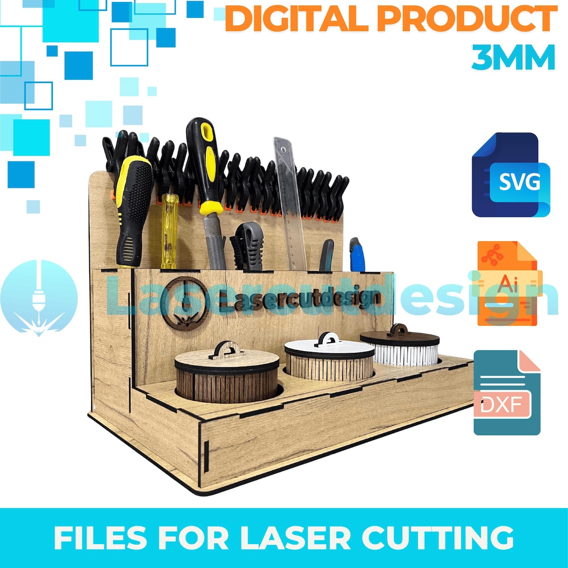 Laser Cut Tool Organizer – SVG DXF AI, Workbench Storage (digital ...