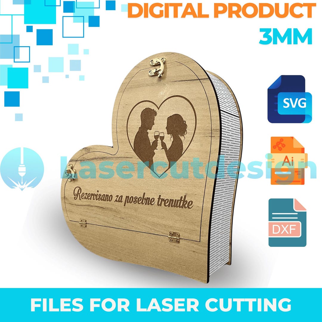 Heart Shaped Mini Bar Laser Cut File, Romantic Couple Gift Box (3mm ...
