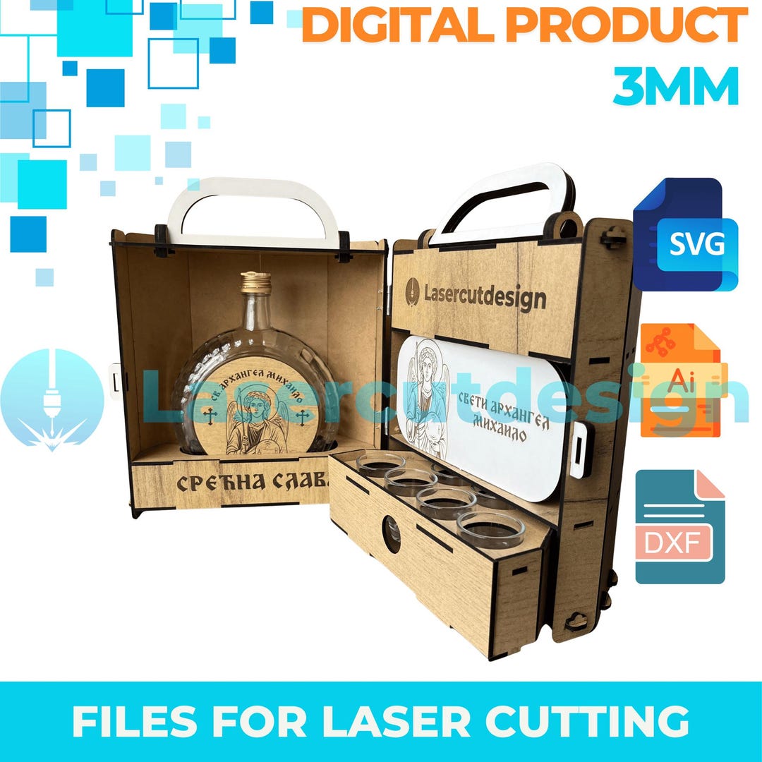 Barrel 2 Mini Bar | Laser Cut Template | Bottle Box & 6 Shot Glass ...