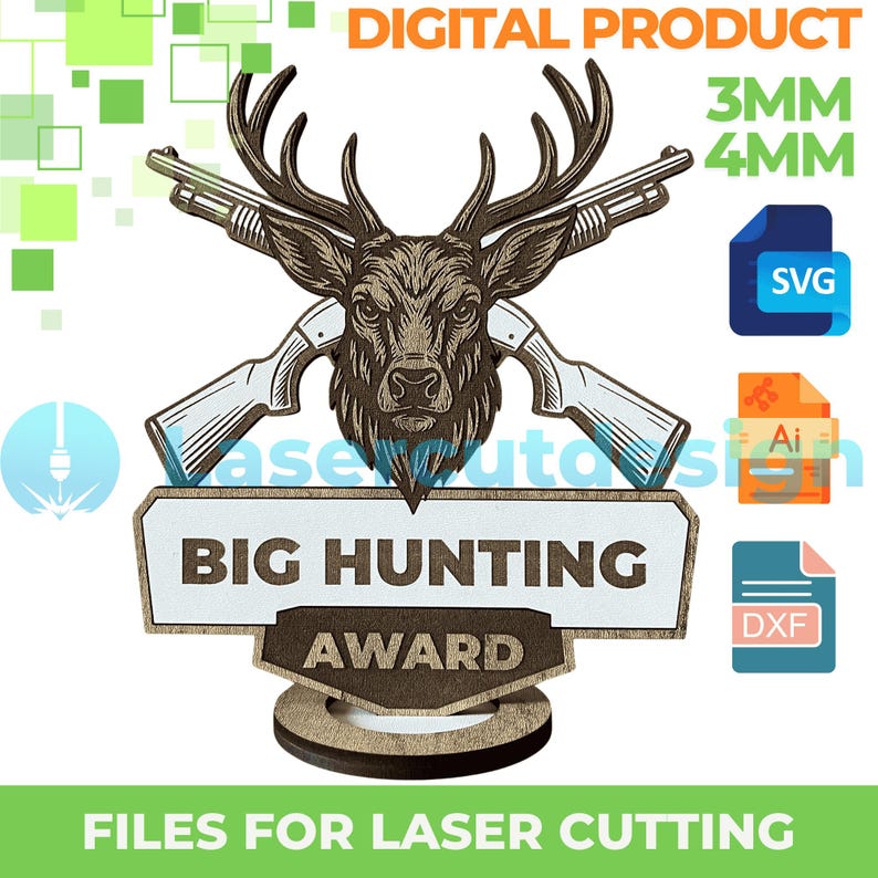 Deer Hunting Award Trophy | Laser Cut Files | SVG DXF AI | for 3mm ...