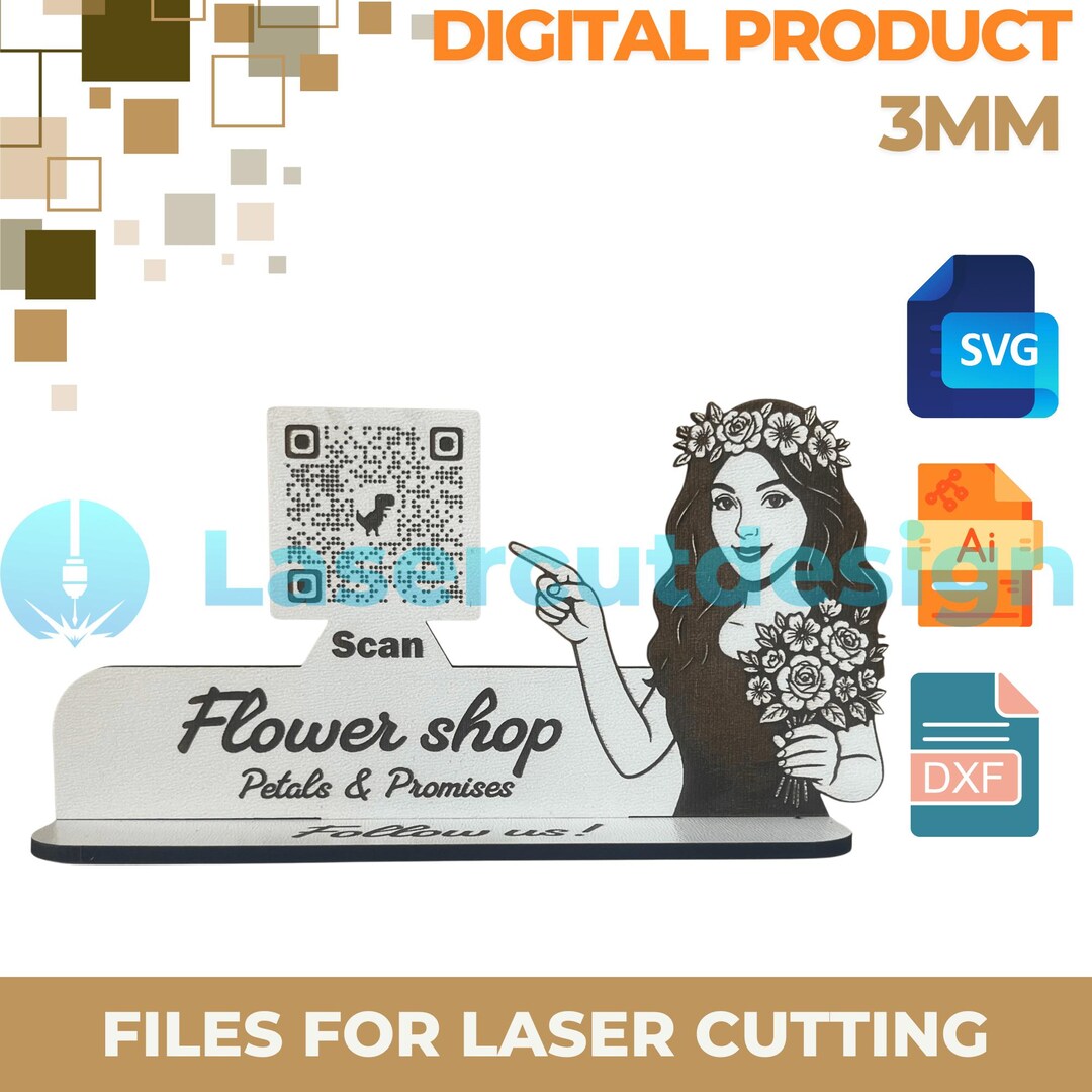 Flower Shop QR Code Display - Laser Cut Files (svg, Dxf, Ai) - Etsy