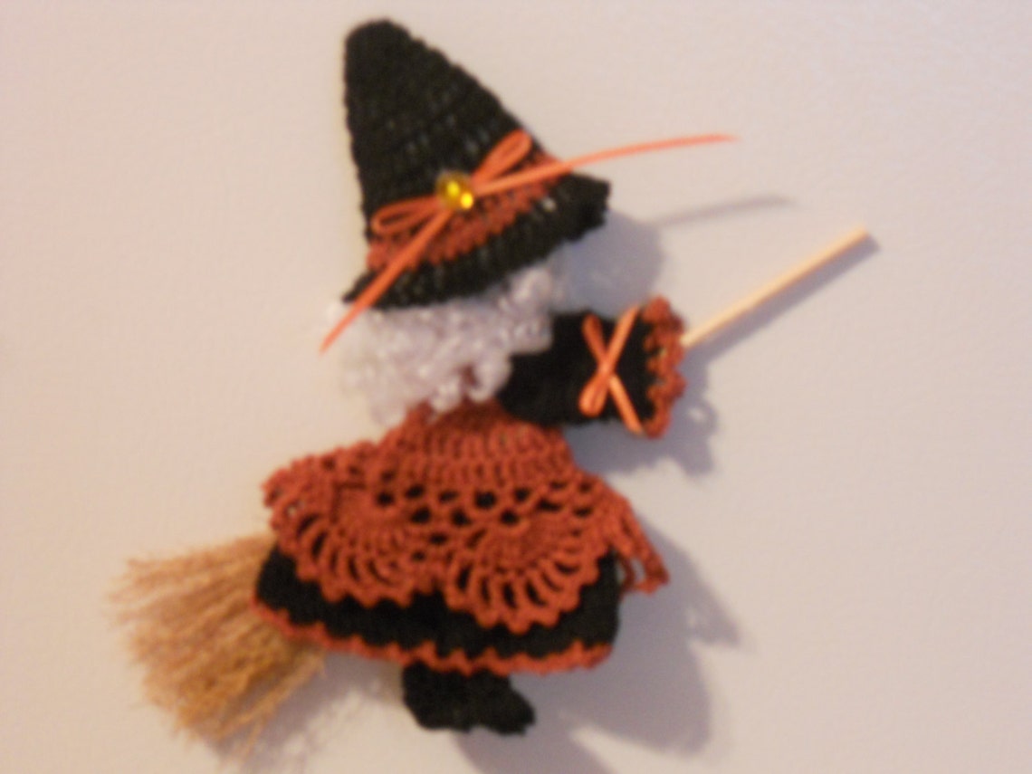 Green and Black Crocheted Kitchen Witch Broom Doll Fridgie | Etsy