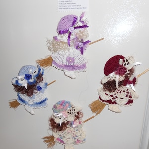 Lilac Purple and White Crocheted Kitchen Witch Broom Doll Fridgie ...